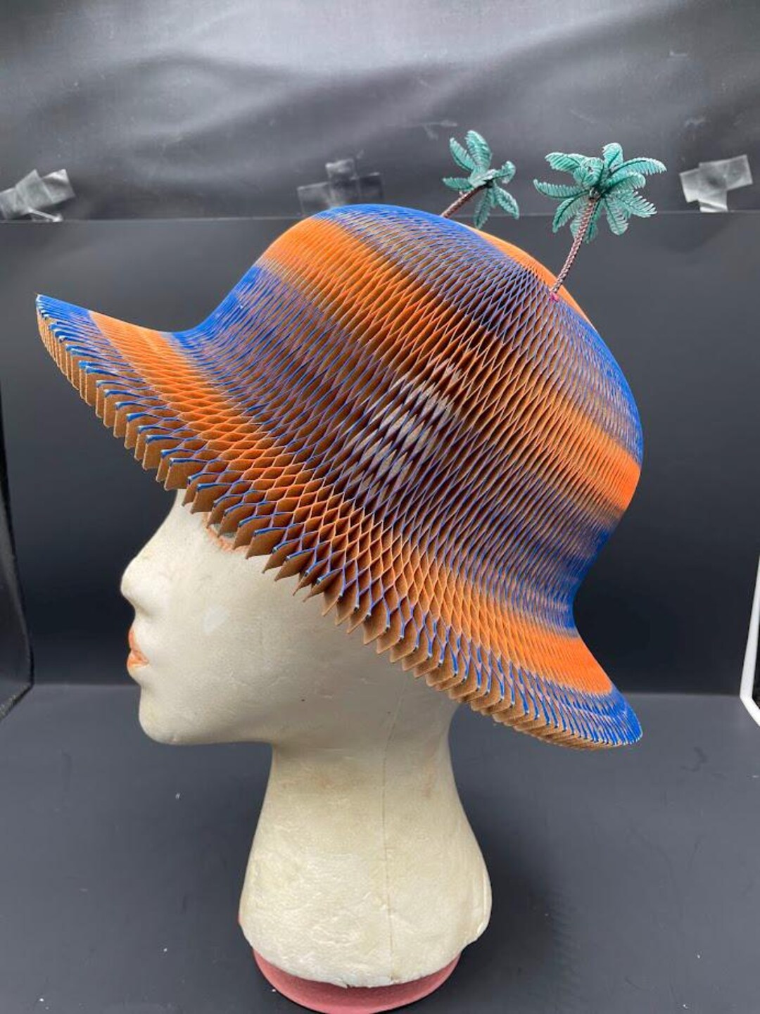 Blue and Orange Flip Flop Hap Paper Accordion Hat With 2 Plastic Palm ...