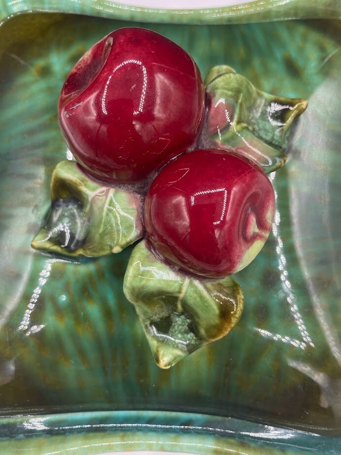 California Pottery Avocado Green Turquoise Drip Glaze Apple Handle ...