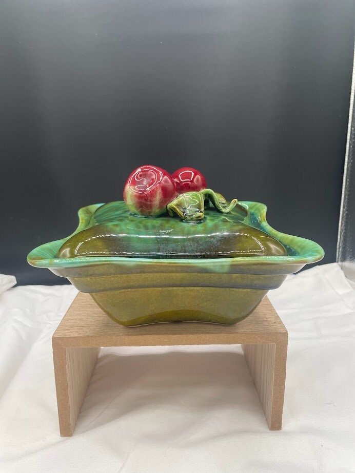 California Pottery Avocado Green Turquoise Drip Glaze Apple Handle ...