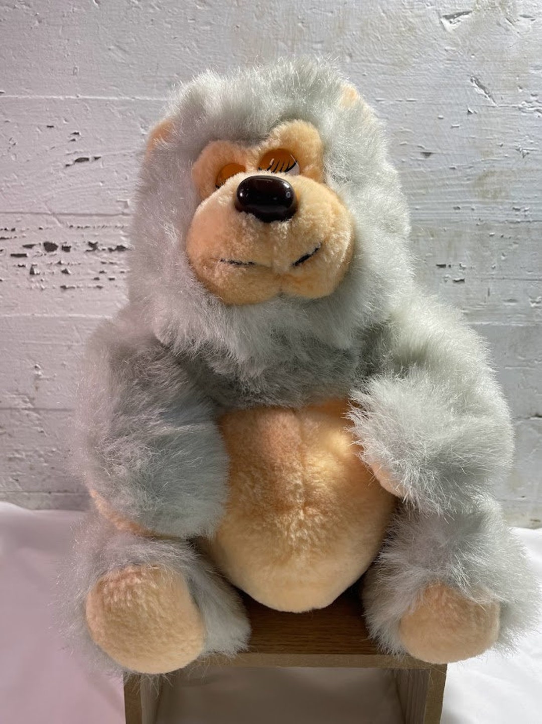Happy Mates Light Grey Chubby Pot Belly Bear Plush Sleepy Gray Sitting ...