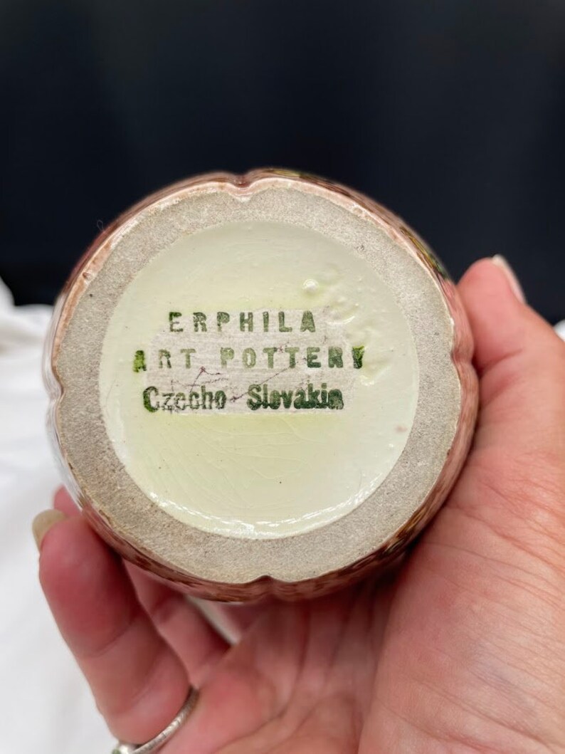 Erphila Art Pottery Czecho Slavakia Pink Green Yellow Floral Vase ...