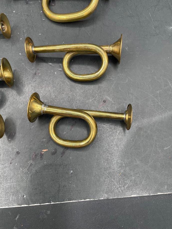 Lot of 7 Small Brass Horns Trumpets Bugles French Horns Christmas ...