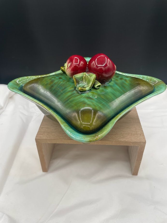 California Pottery Avocado Green Turquoise Drip Glaze Apple Handle ...