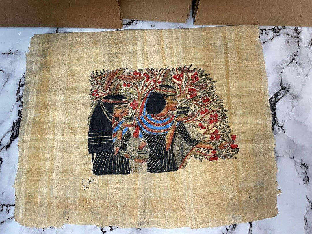 Karnak Gallery Egyptian Papyrus Paper Hand Painted Signed Twins Fruit ...