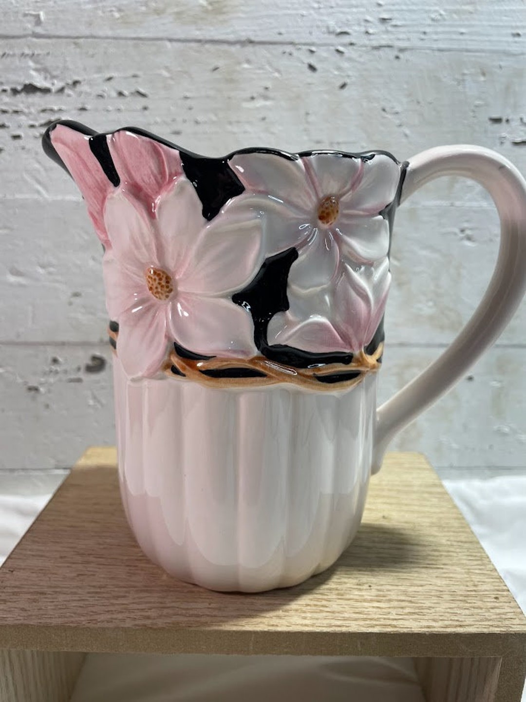 Mary Ann Baker Otagiri Magnolia Creamer Pitcher Jar Hand Painted Japan Pink Black - Etsy