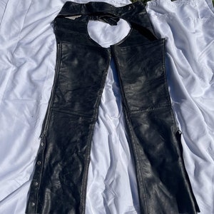 Vintage Sears Leather Shop Black Motorcycle Riding Chaps Mens Medium ...