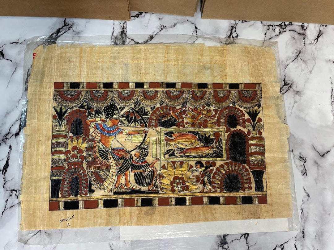 Karnak Gallery Egyptian Papyrus Paper Hand Painted Signed Pharaoh Bow ...