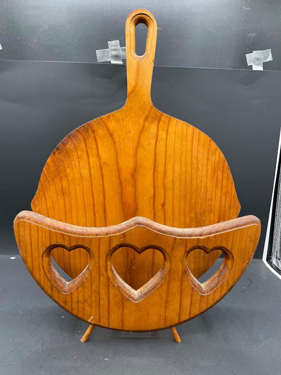 Wood Paper Plate Holder Primitive Folk Art Handmade Cut Out Hearts ...