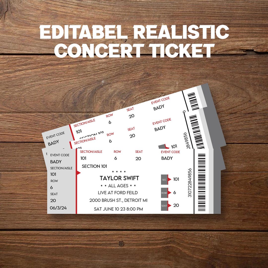 Realistic Concert Ticket Stub | Editable Ticketmaster Stub | Custom ...