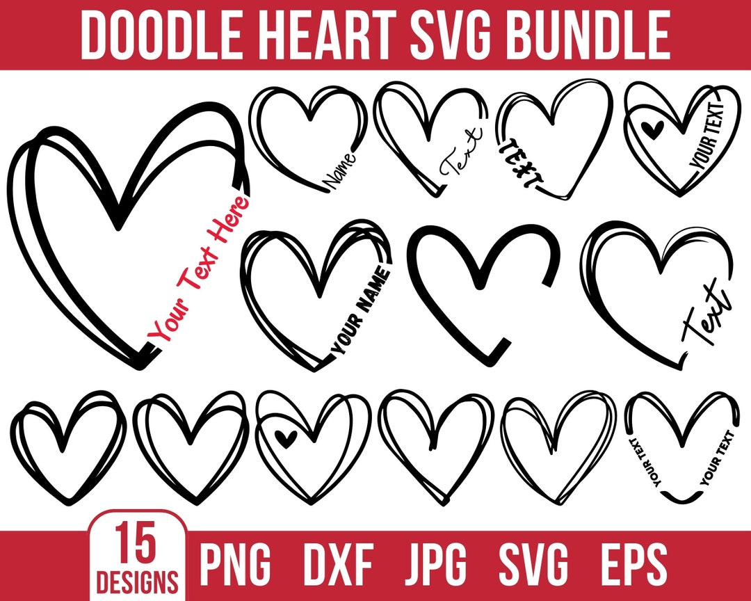 Doodle Heart Svg Bundle, Doodle Heart, Heart Svg Bundle, Sketch, Love ...