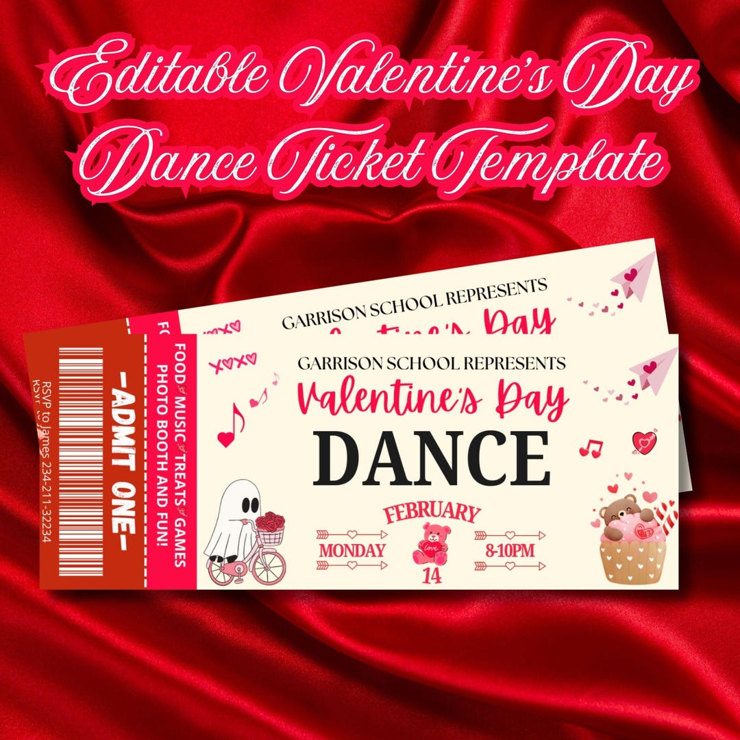 Editable Valentine's Day Dance Ticket Template, Valentines School Dance ...