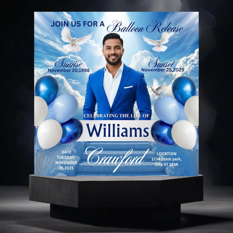 Memorial Balloon Release Flyer, Editable Funeral Template, RIP Design ...