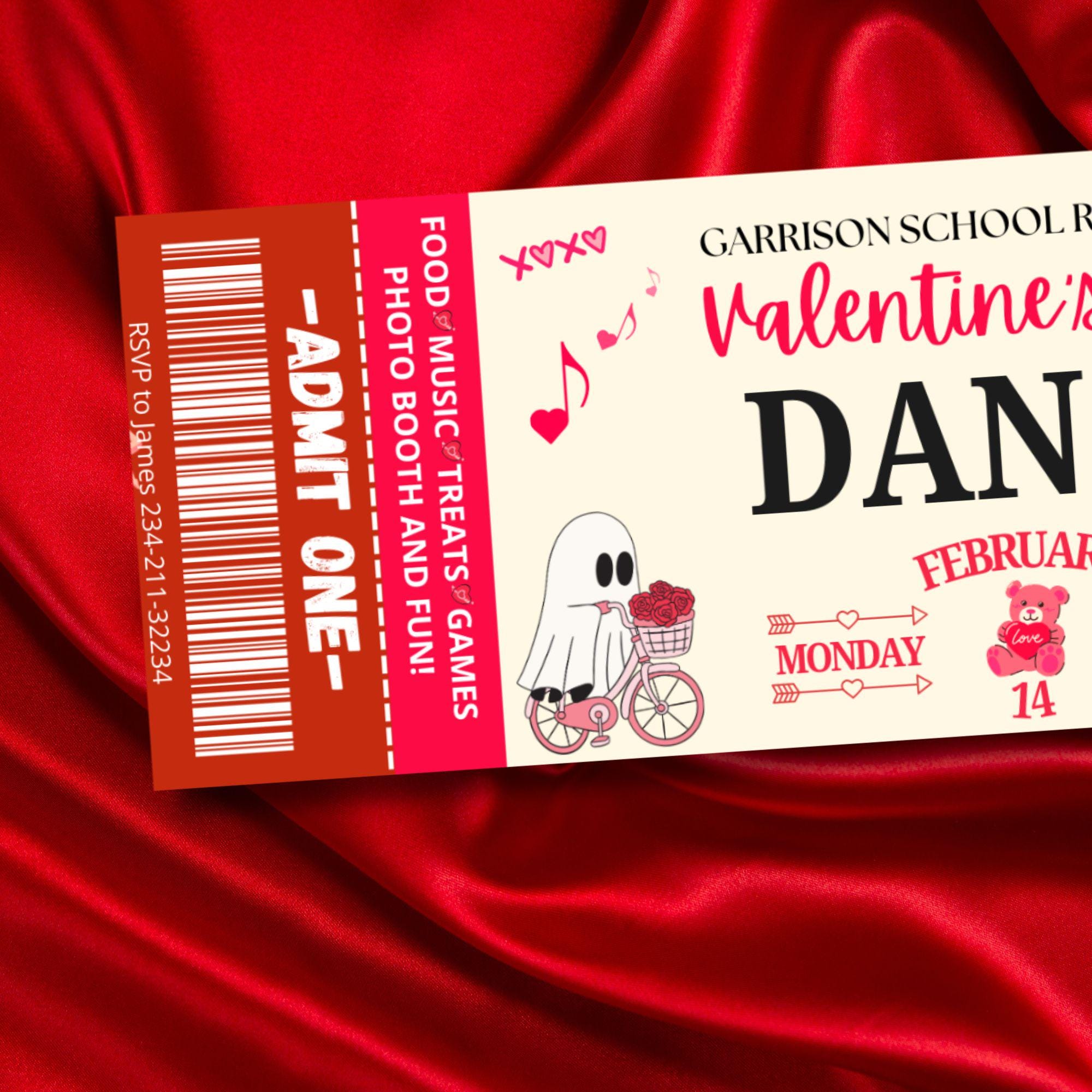 Editable Valentine's Day Dance Ticket Template, Valentines School Dance ...