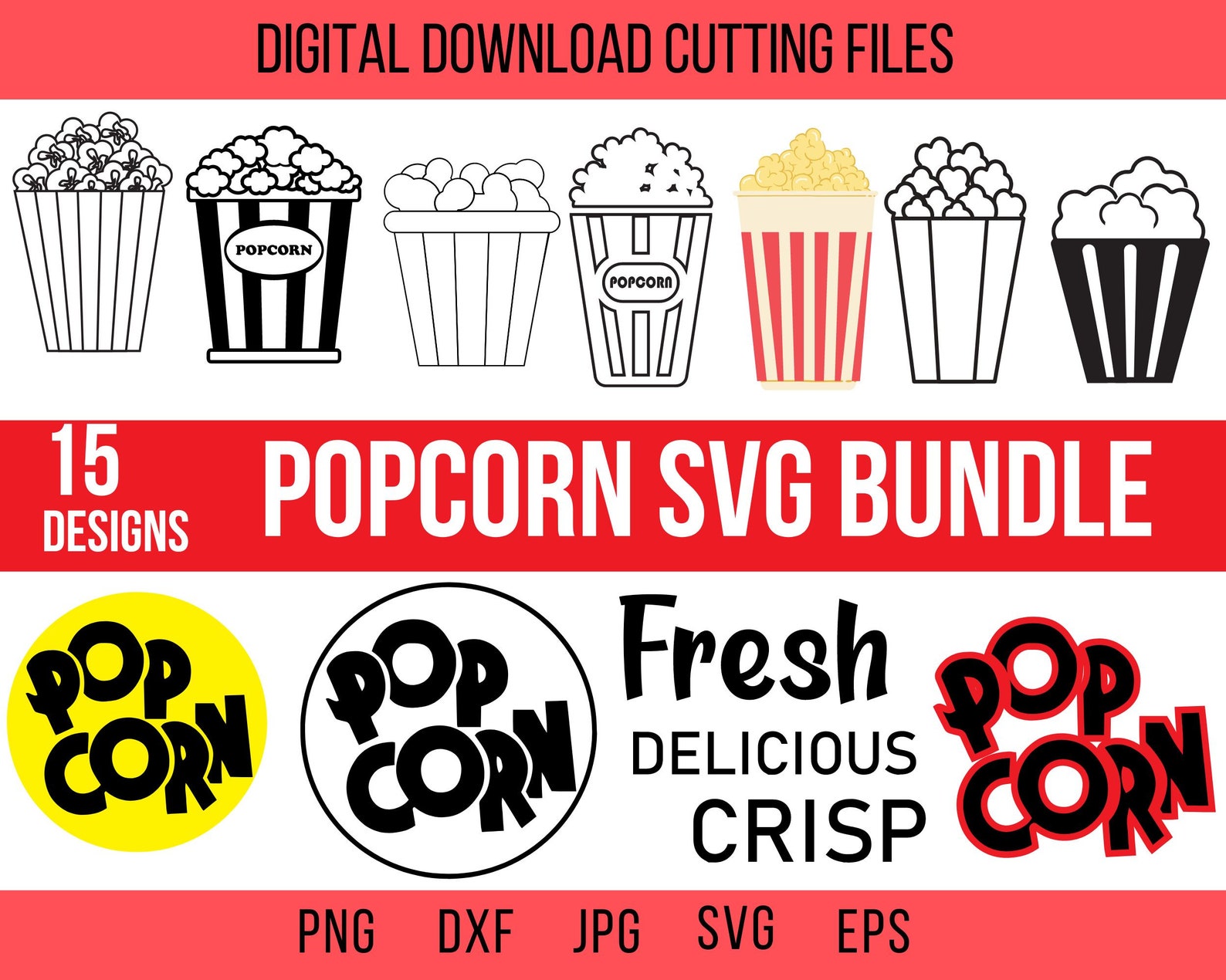 15 Popcorn Svg Bundle Popcorn Box Svg Popcorn Clipart - Etsy UK