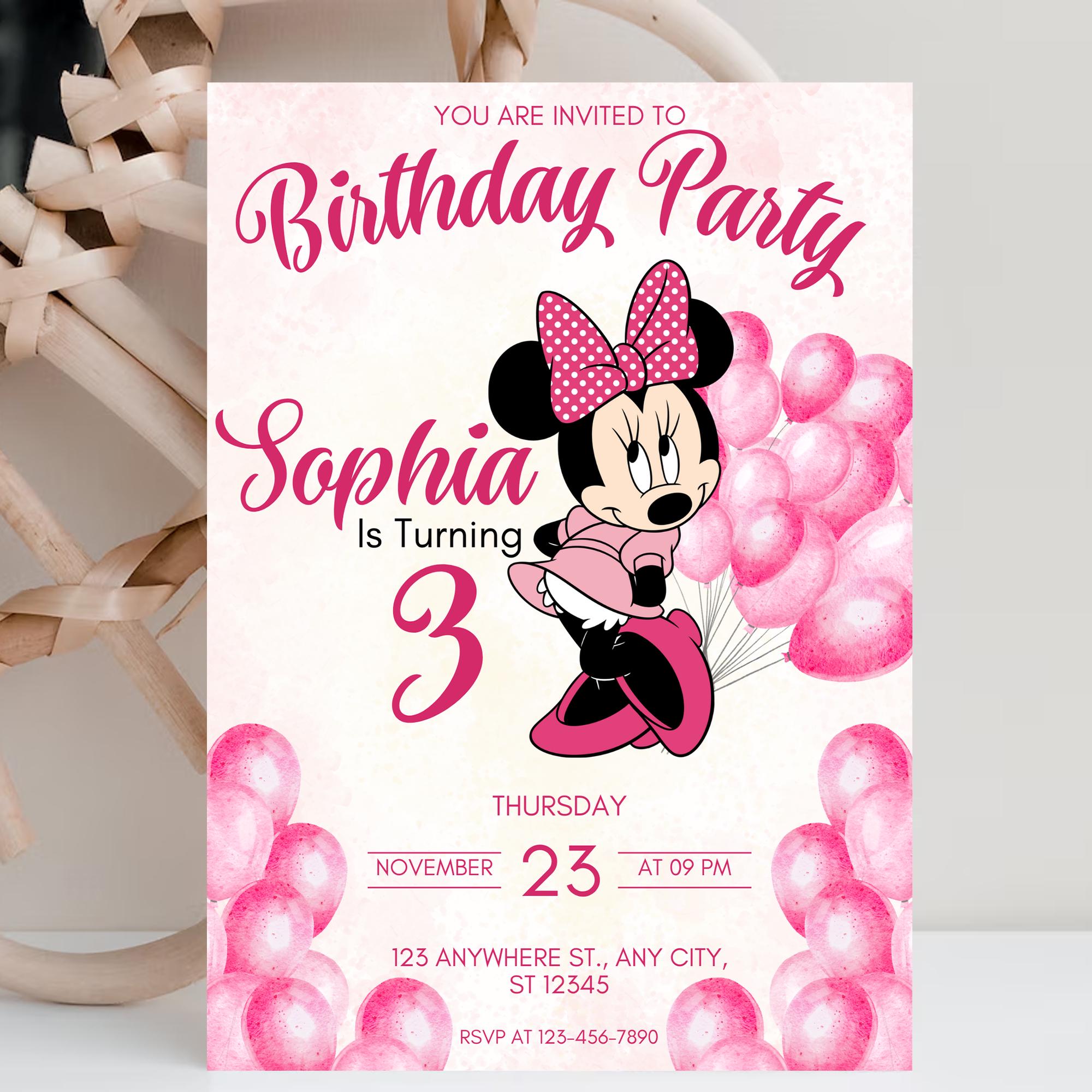 Editable Minnie Invitation Pink Minnie Mouse Invite | Birthday ...