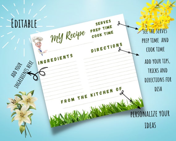 Recipe Card Template Recipe Cards Recipe Template - Etsy
