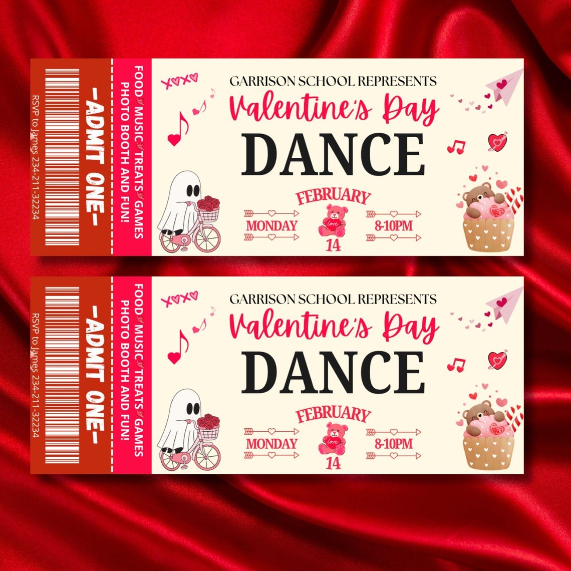 Editable Valentine's Day Dance Ticket Template, Valentines School Dance ...