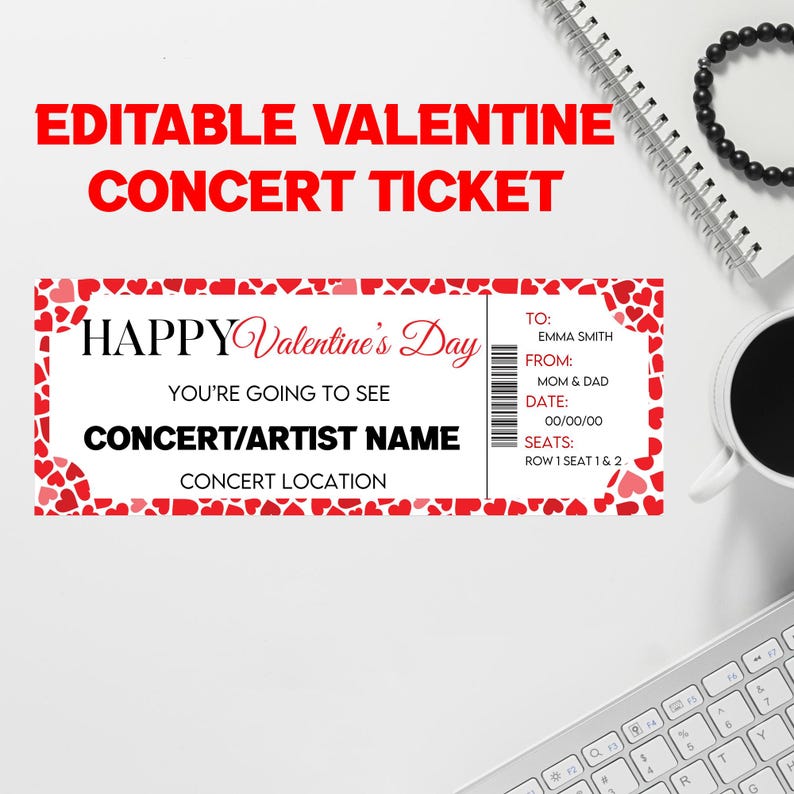 Printable Valentines Day Concert Gift Ticket | Surprise Gift ...