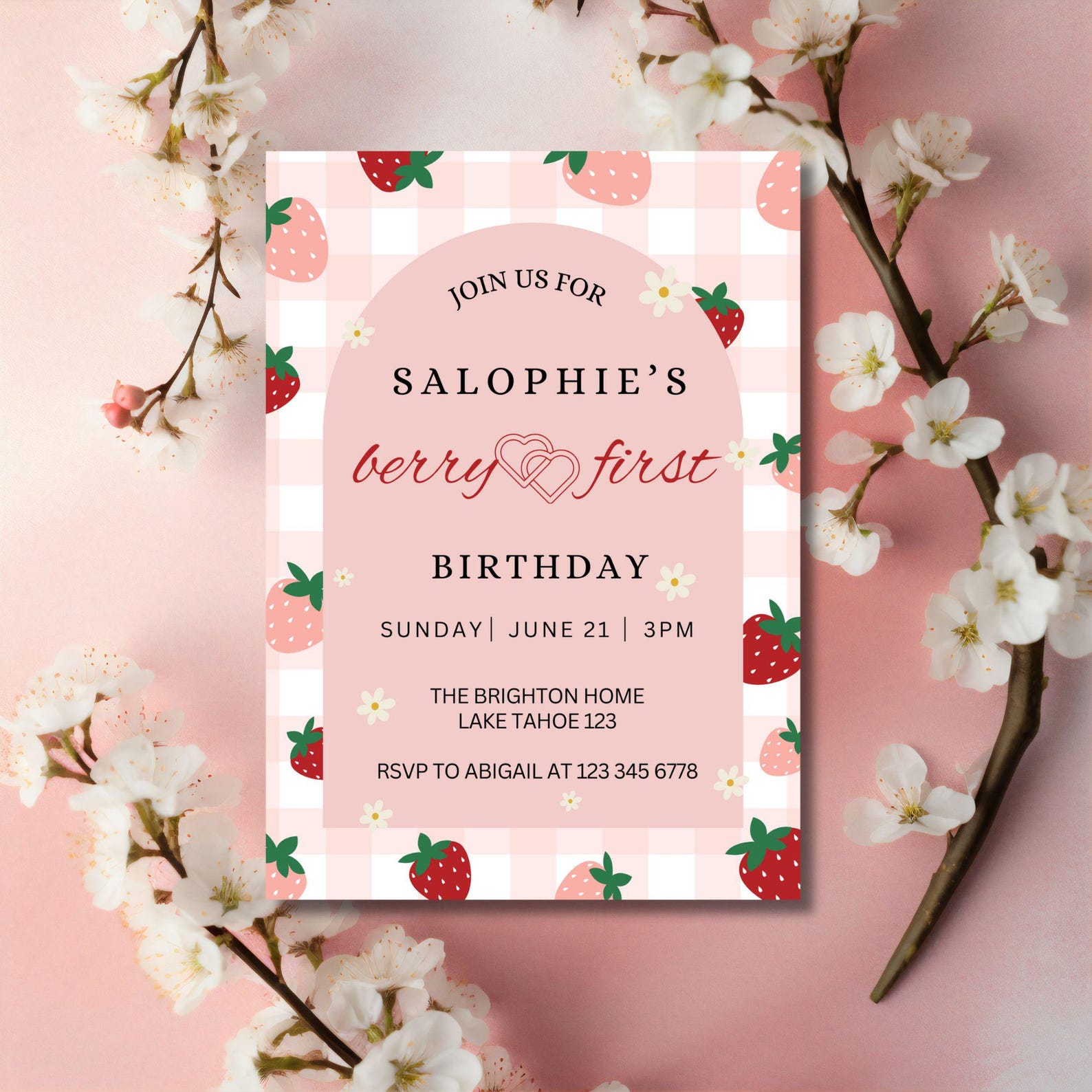 Berry First Birthday Invitation Template, Editable 1st Birthday ...