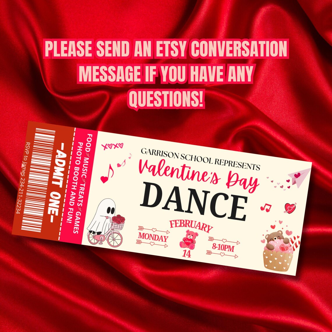 Editable Valentine's Day Dance Ticket Template, Valentines School Dance ...
