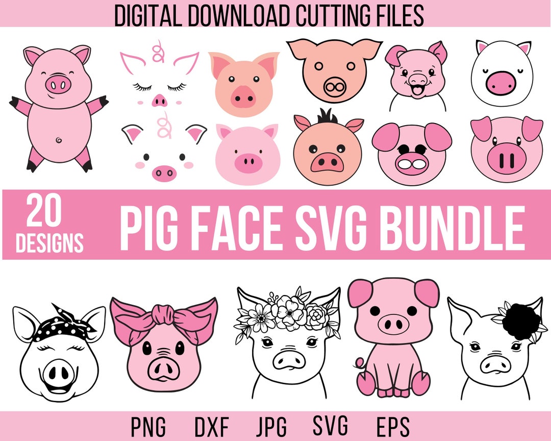 Paquete de 20 cerdos png, cerdo svg, animal de granja svg, mostrar ...