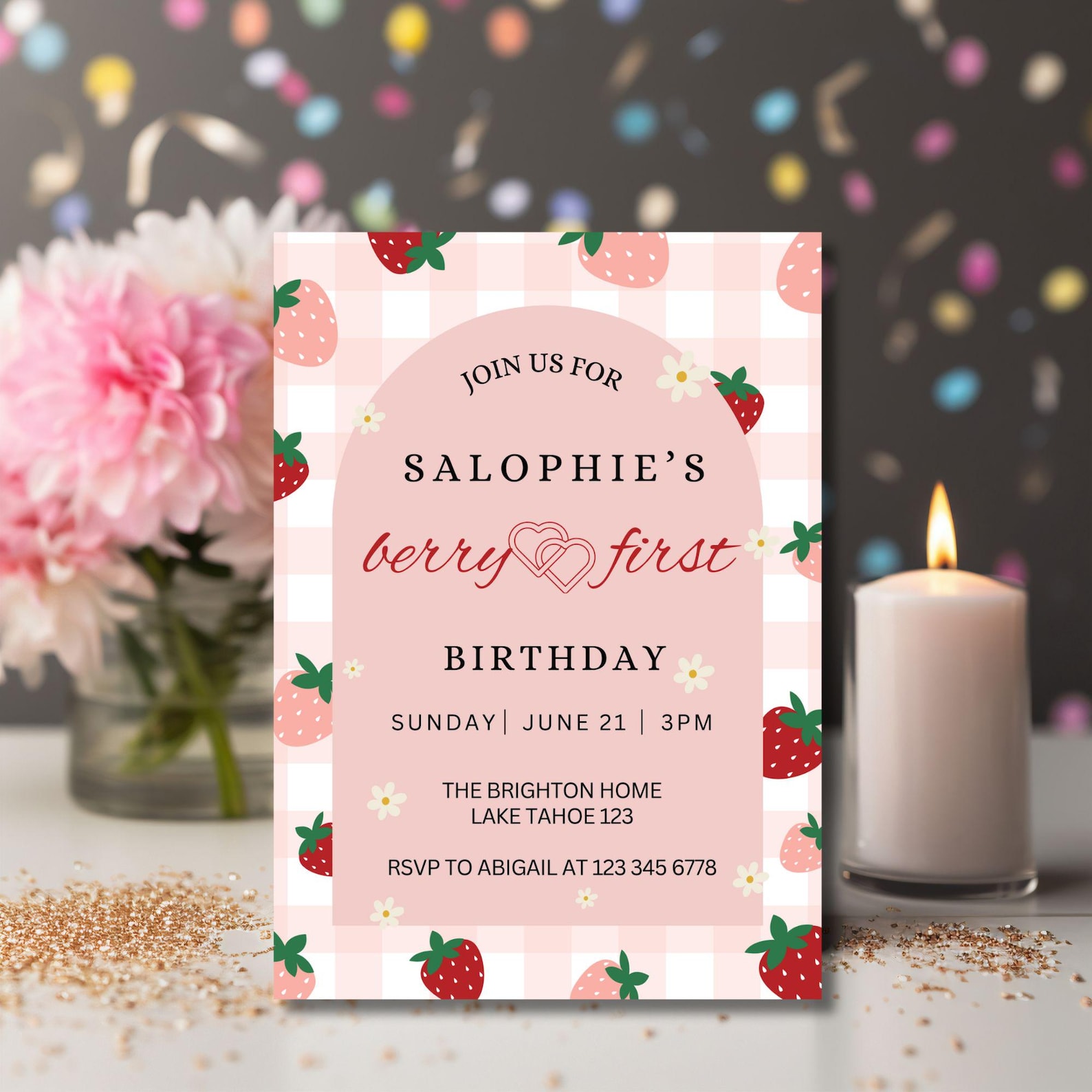 Berry First Birthday Invitation Template, Editable 1st Birthday ...