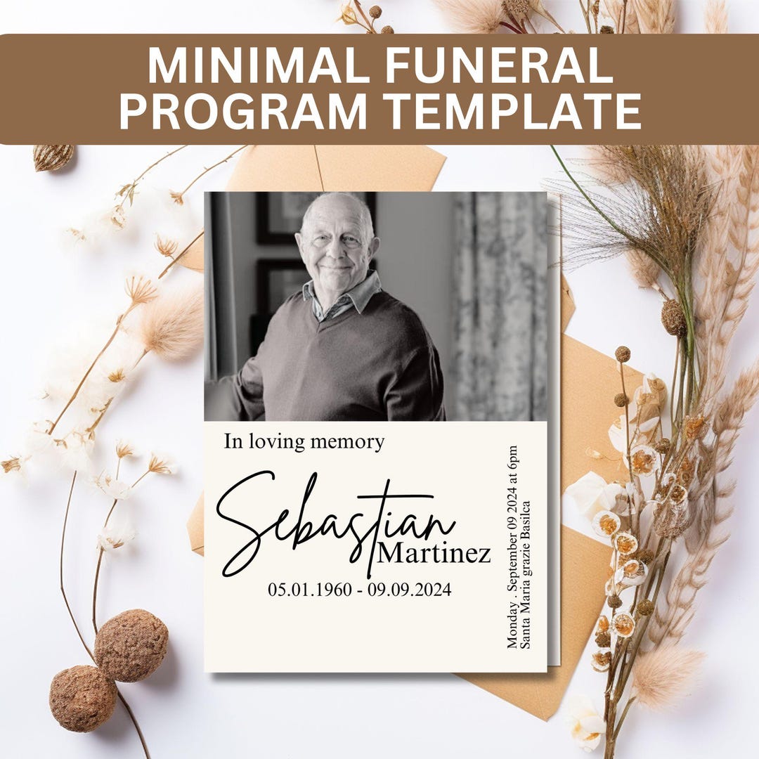 Editable Memorial Service Template - Minimal Funeral Program for ...