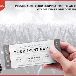 Event Ticket Template, EDITABLE DIY Event Printable, Surprise Getaway ...