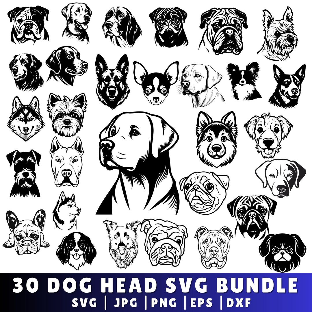 Dog Head SVG Bundle, Dog Breed SVG, Dog Head Svg, Dog Clipart, Dogs for ...