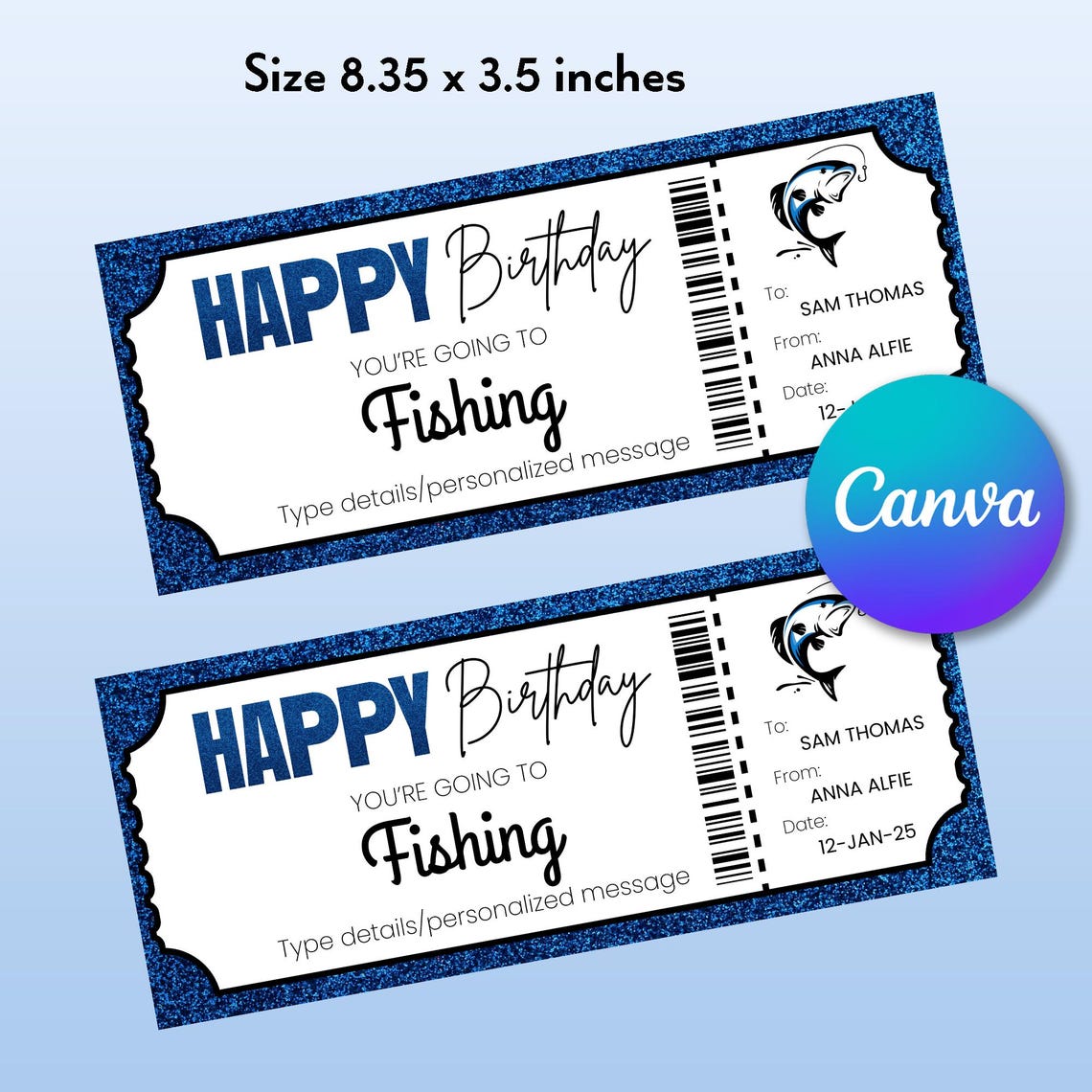 Fishing Birthday Gift Voucher Pass | Fishing Trip Certificate Ticket ...