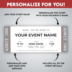 Event Ticket Template, EDITABLE DIY Event Printable, Surprise Getaway ...