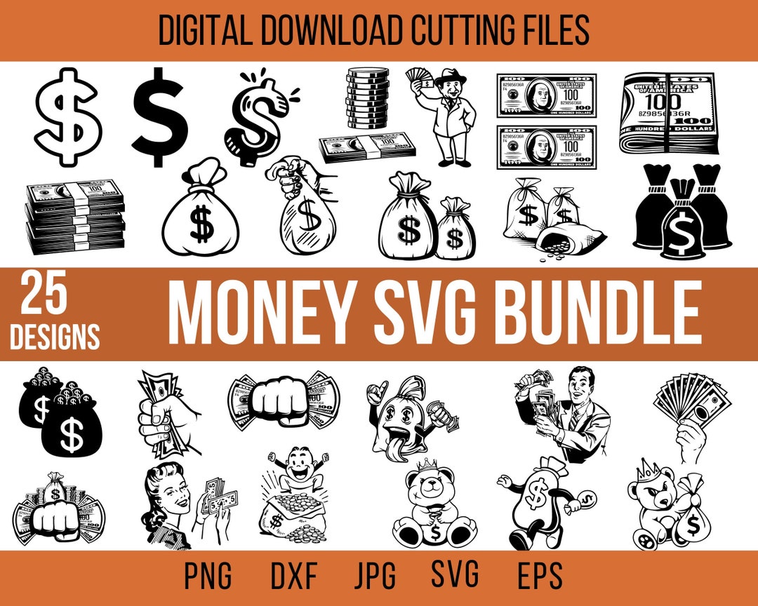 Money SVG Bundle: Dollar Bill Clipart, Money Bag PNG (digital Download ...