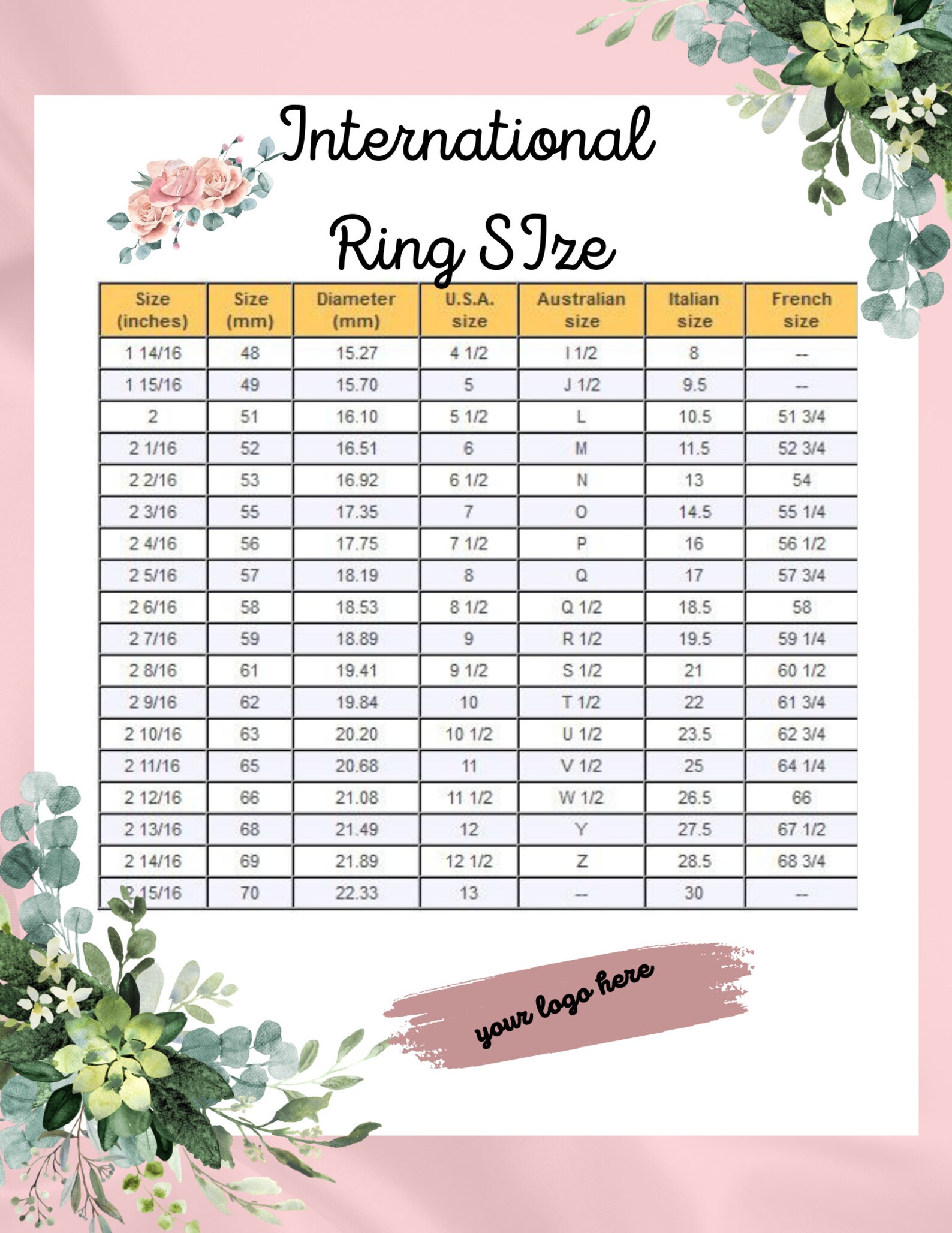 Printable Ring Sizer Chart to Find Your Ring Size Ring - Etsy