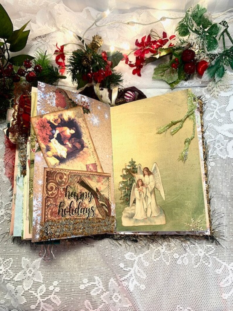 Christmas Journal, Memory Book, Vintage Style, Handmade Ephemera, Santa ...