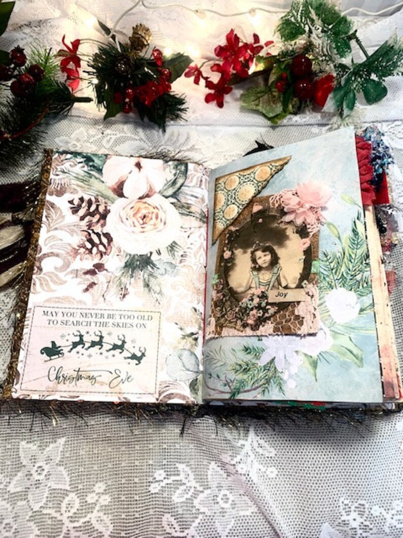 Christmas Journal, Memory Book, Vintage Style, Handmade Ephemera, Santa ...
