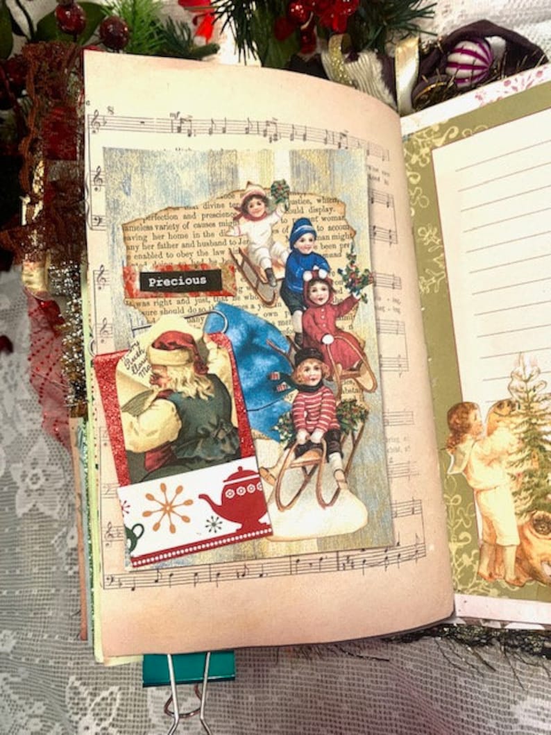 Christmas Journal, Memory Book, Vintage Style, Handmade Ephemera, Santa ...
