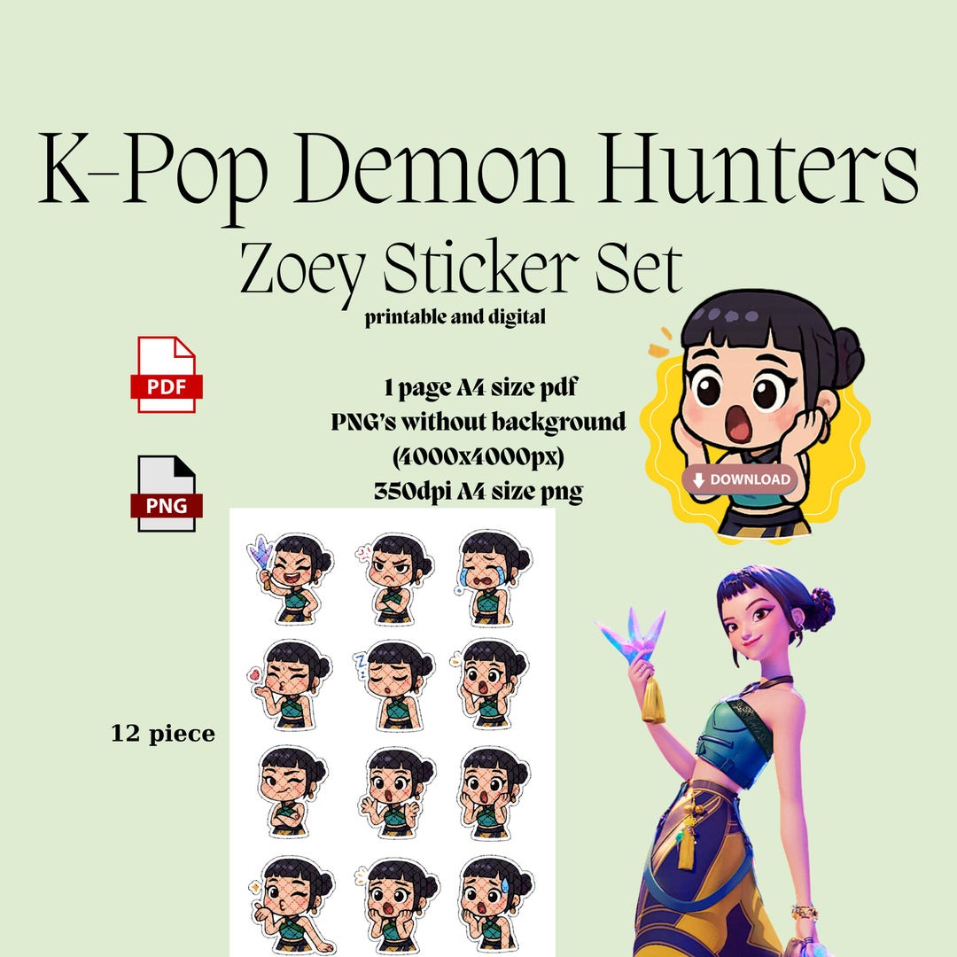 Kpop Demon Hunters Zoey Stickers | Digital Planner Stickers (PNG, PDF ...