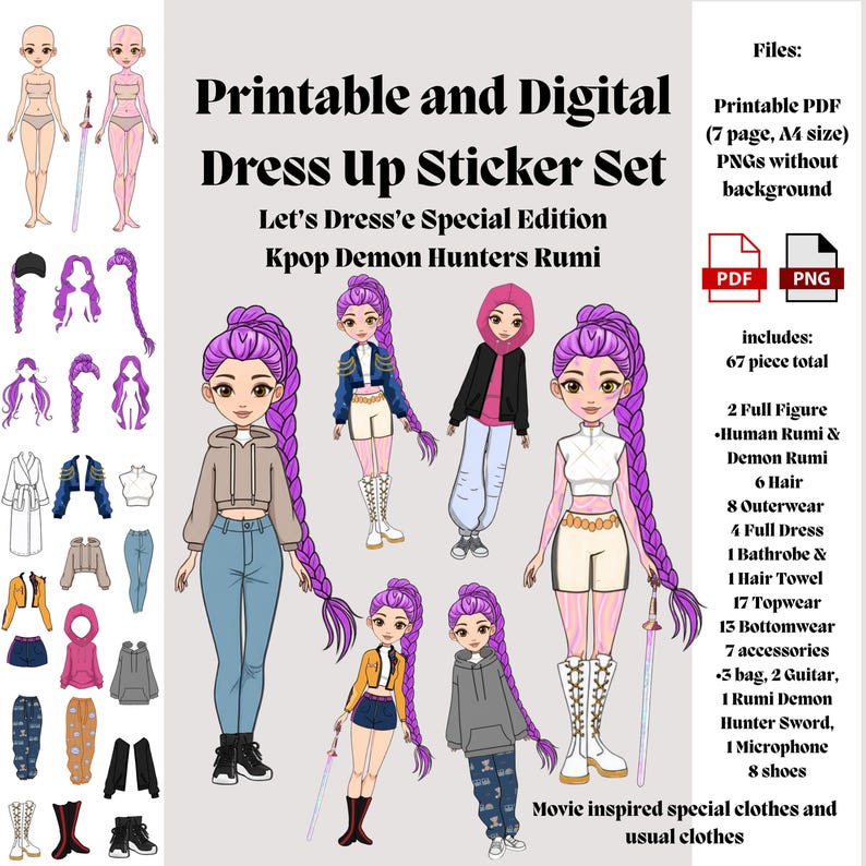 Kpop Demon Hunters Rumi Paper Doll Sticker Kit (digital & Printable) - Etsy