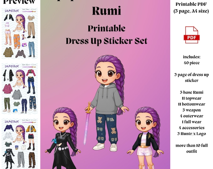 Kpop Demon Hunters Rumi Paper Doll Sticker Kit (digital & Printable ...