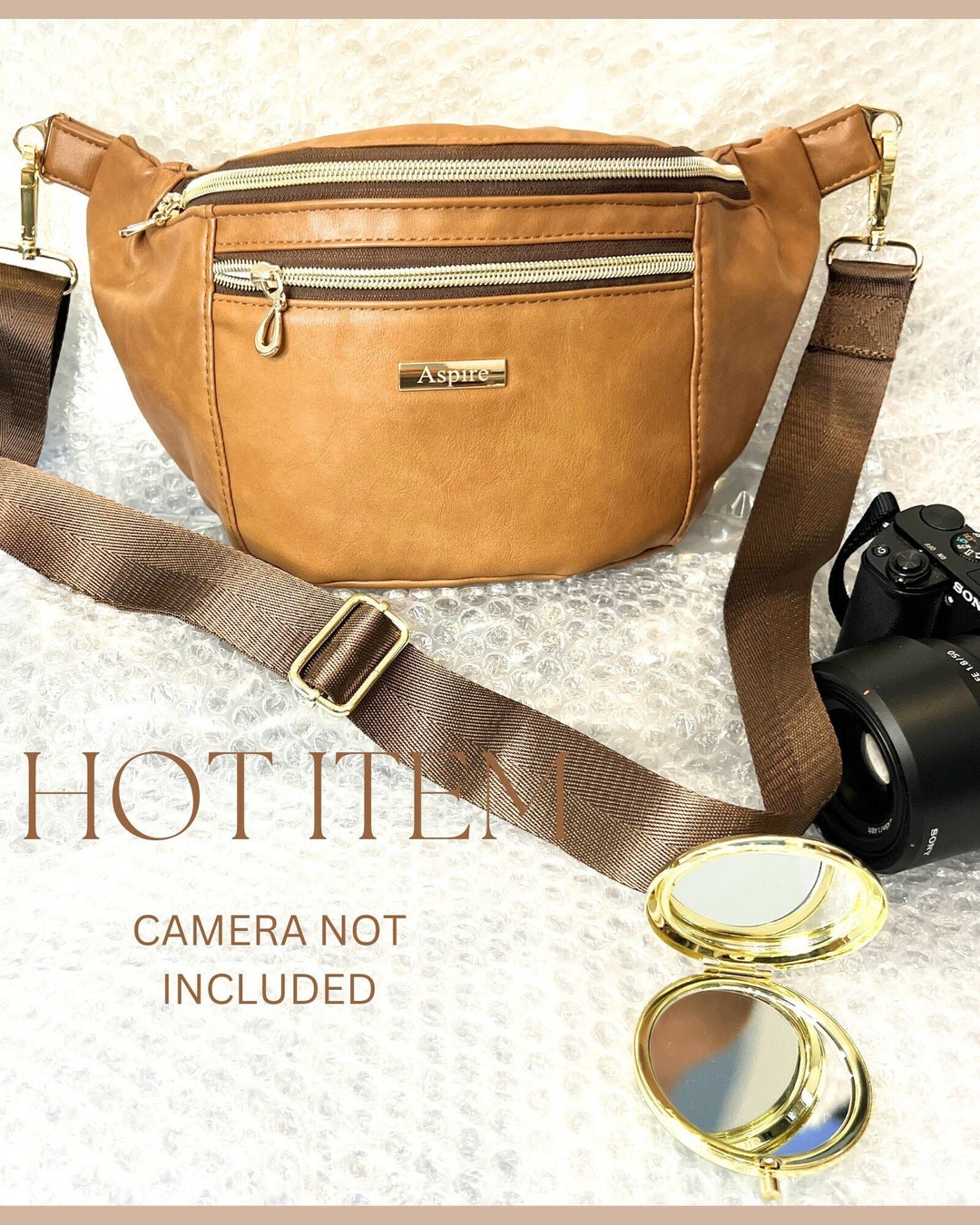 Vegan Leather Camera Sling Bag – Gold Hardware, Adjustable Strap ...