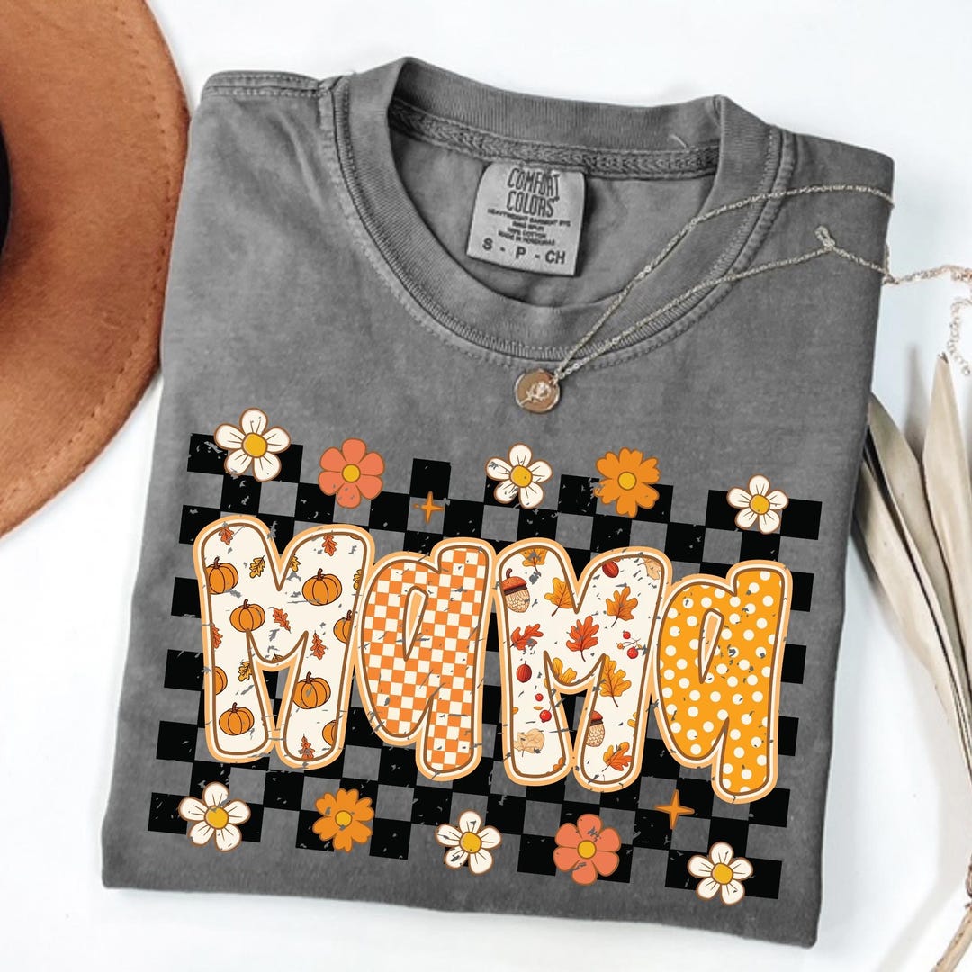 Comfort Colors Custom Preppy Floral Fall Mama Shirt, Fall Pumpkin ...