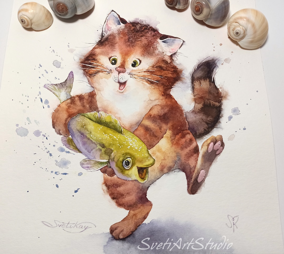 Fisher Cat Artwork Fishing Gifts Funny Animal Art Cat and - Etsy Australia