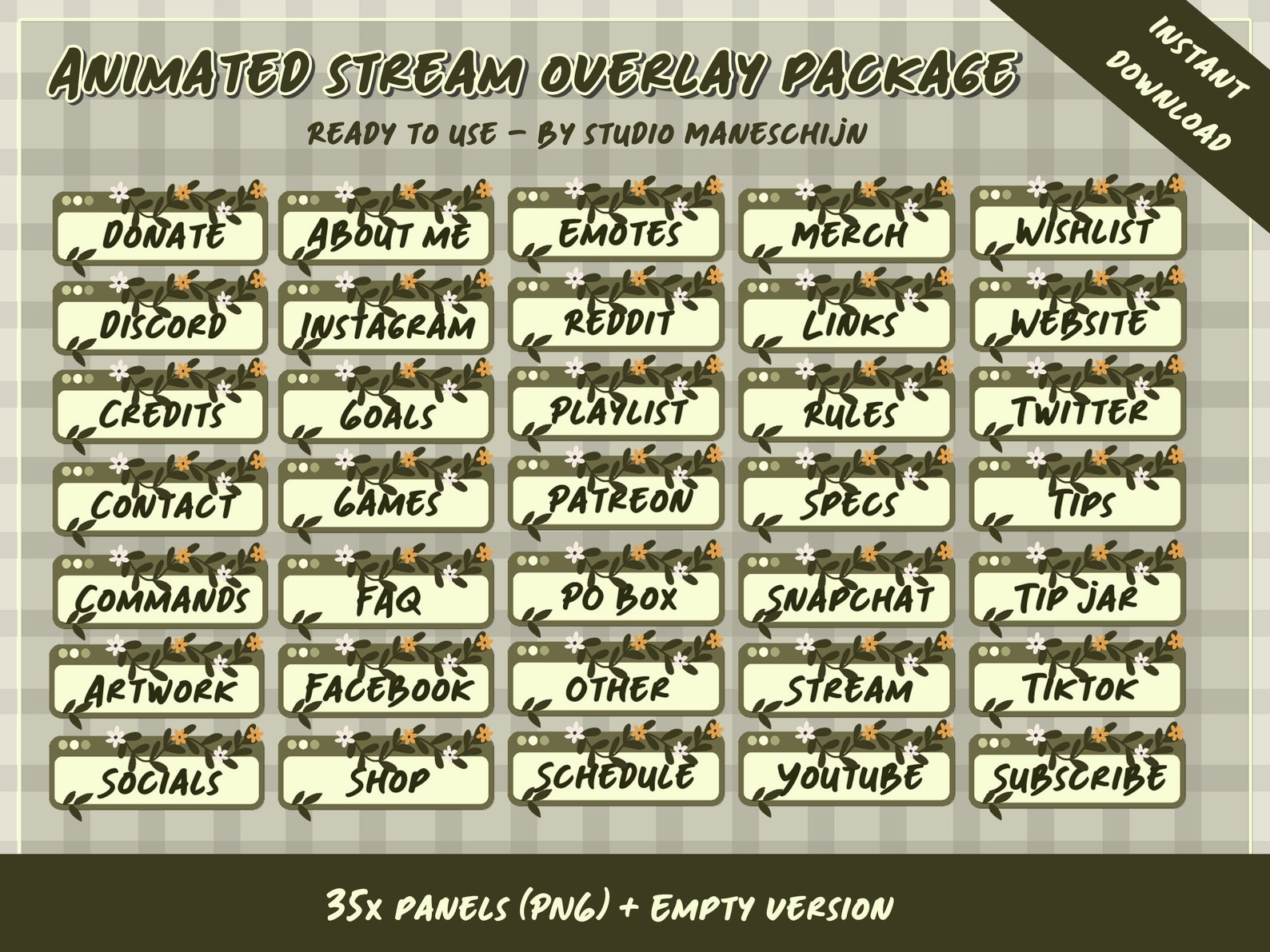 Animated Cottagecore Green Stream Package | OBS, SLOBS, Twitch Overlay ...
