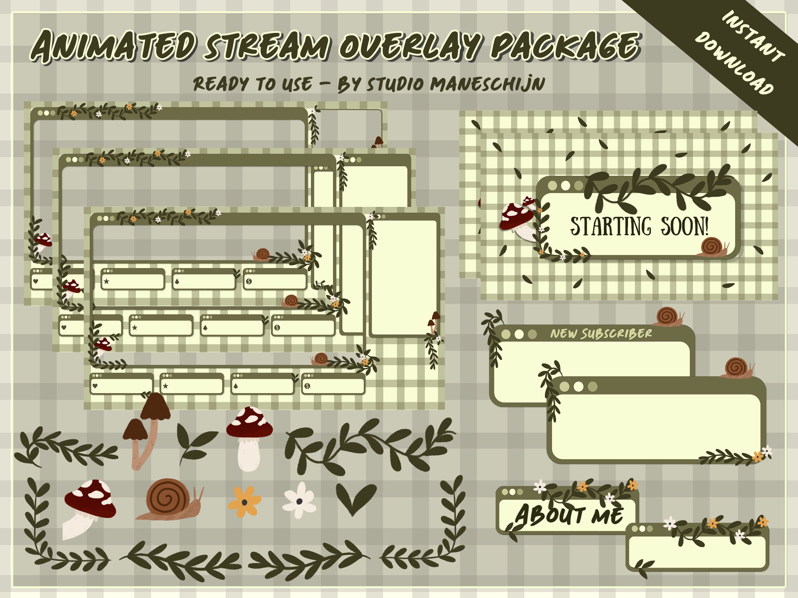 Animated Cottagecore Green Stream Package | OBS, SLOBS, Twitch Overlay ...