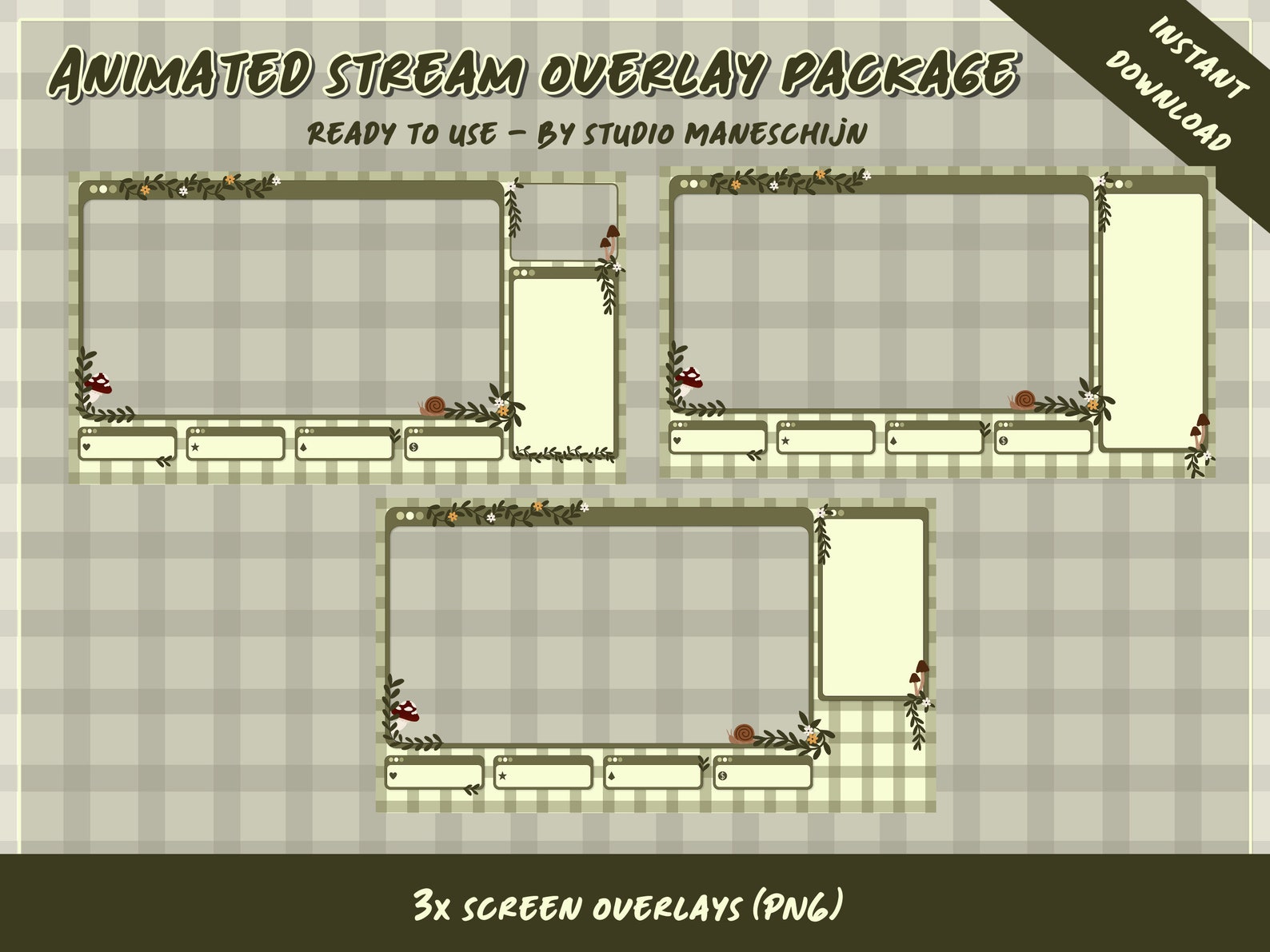 Animated Cottagecore Green Stream Package | OBS, SLOBS, Twitch Overlay ...