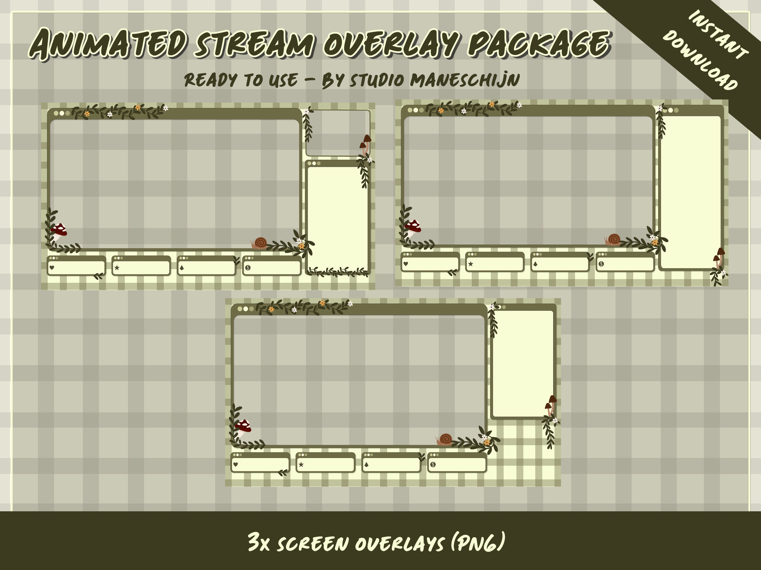 Animated Cottagecore Green Stream Package | OBS, SLOBS, Twitch Overlay ...