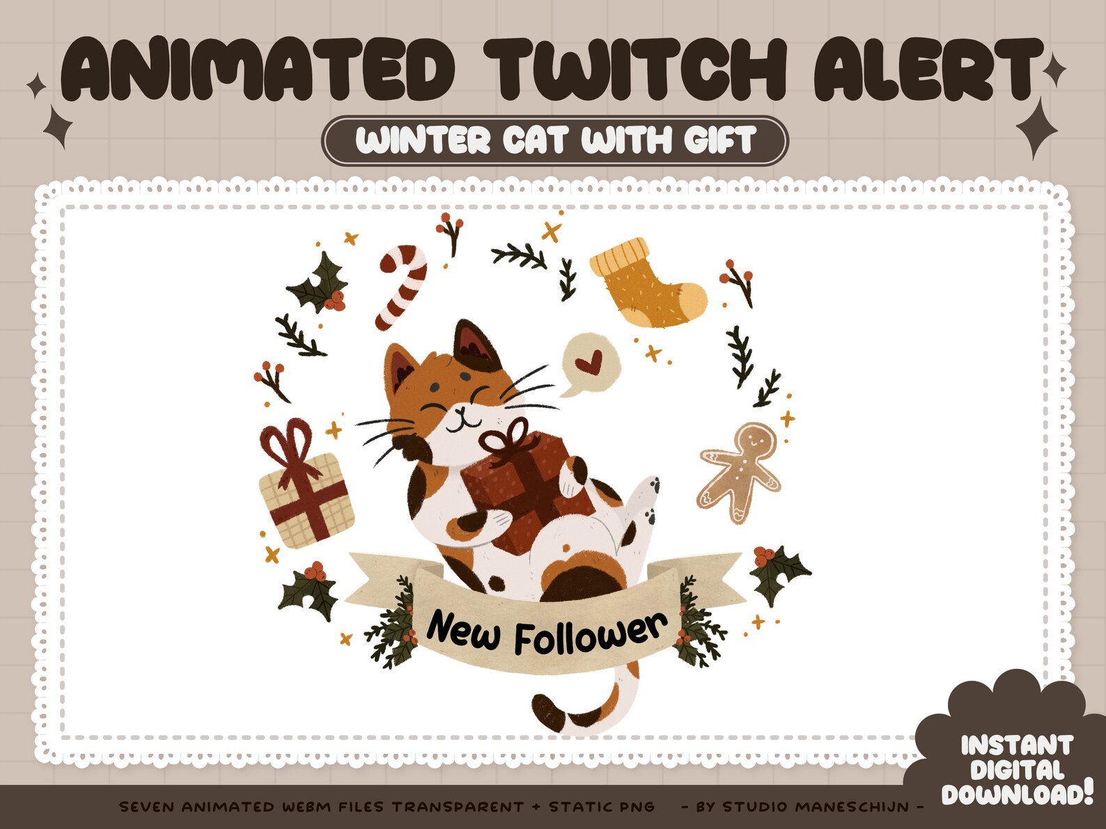 Animated Christmas Calico Cat Alerts for Twitch Animated Overlay, Cute ...