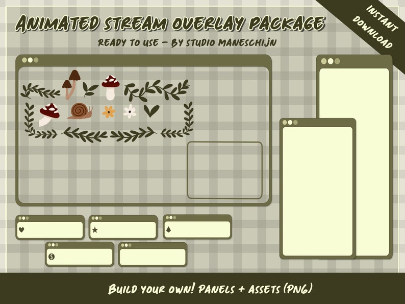 Animated Cottagecore Green Stream Package OBS, SLOBS, Twitch Overlay Cozy, Cute Overlay for ...