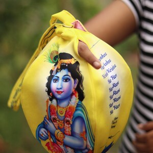 Japa Bag, Krishna Photo Printed Satin Chanting Bag, Prayer Bag Elevate ...
