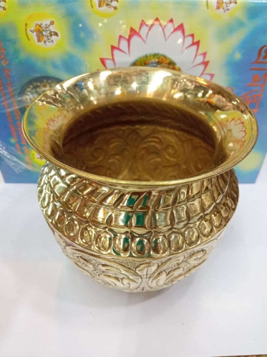 Beautiful Brass Pot/ Lota With Intricate Design for Storing Ganga Water ...